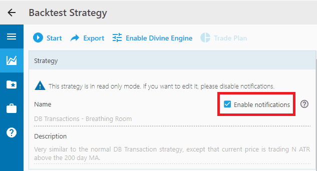 Enable Notifications checkbox - Portfolio Boss