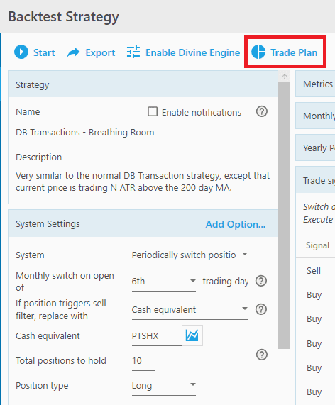 Trade Plan button - Portfolio Boss