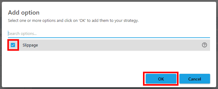 Add Option dialogue - Portfolio Boss