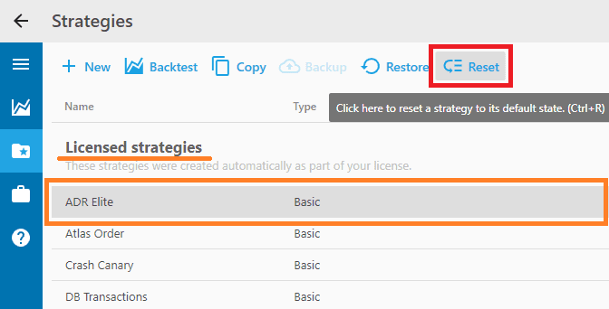 Reset strategy - Portfolio Boss